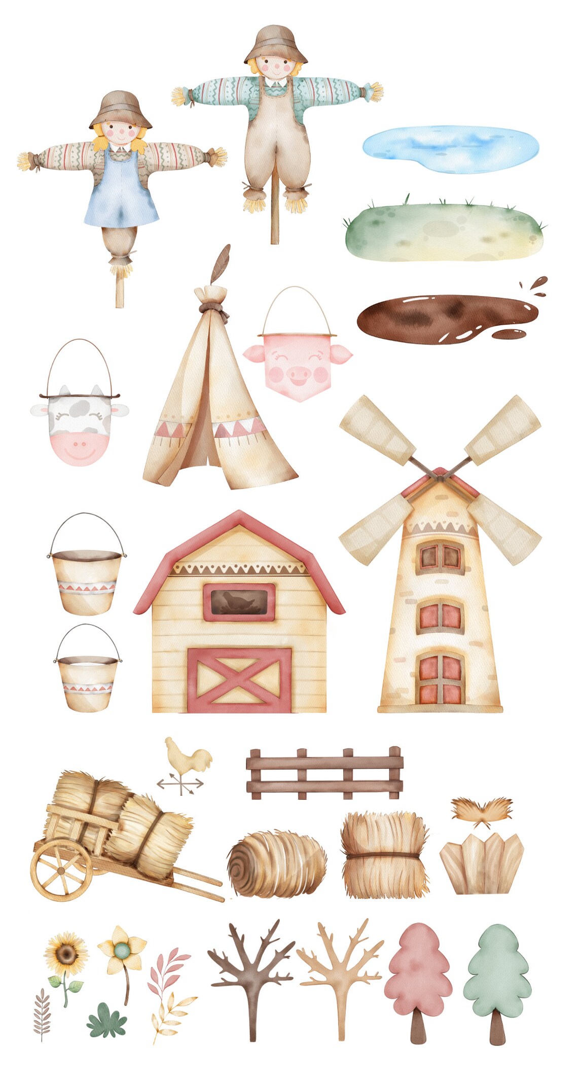 Watercolor Farm Animals Clipart Set Cute Baby Farm Animals Clipart Set ...