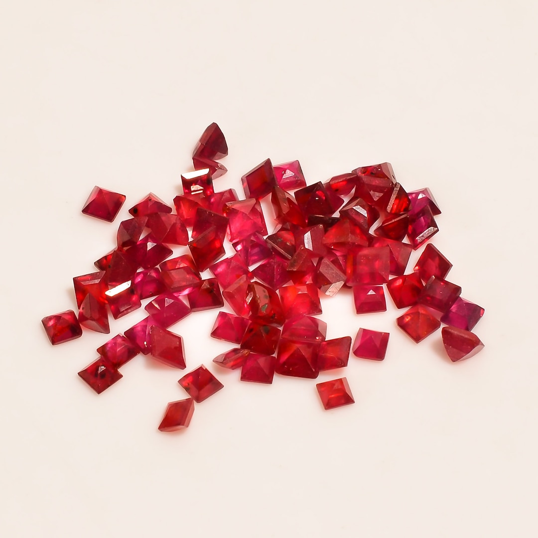 2022 Quality 100% Pink Ruby Square Shape Glass Filled Cut Stone Loose ...