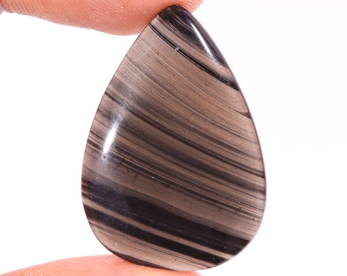 Midnight Obsidian Natural Pear Shape Cabochon Loose Gemstone for Making ...