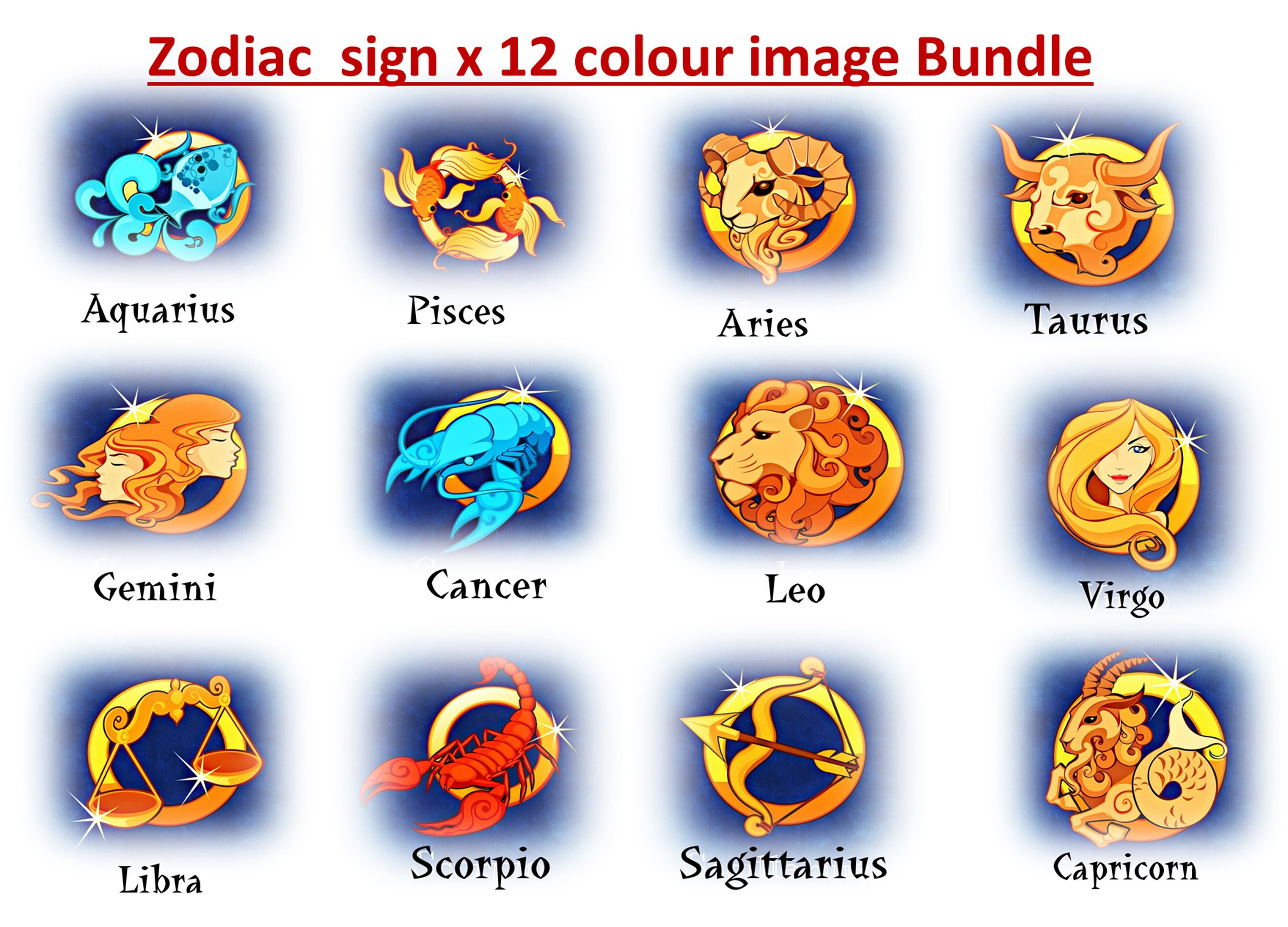 Zodiac Symbols X 12 With Descriptions - Clipart - Digital Download ...