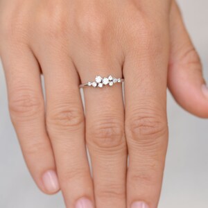 Cluster Ring, Tiny Diamond Ring, Thin Gold Ring, Dainty Solid Gold Ring ...