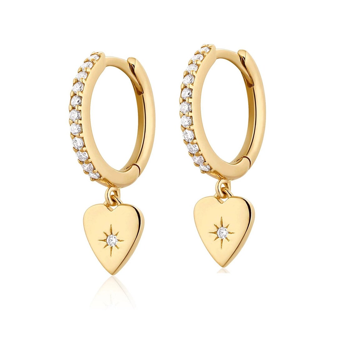 Heart Hoop Huggie Earring, Heart Dangle Earrings, Love Hoop Earrings ...