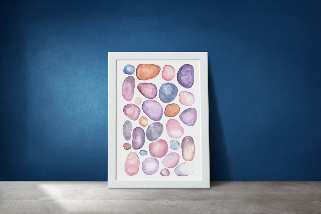 Watercolor Purple Pebble Prints | Pebble Wall Art | Plant Wall Art ...
