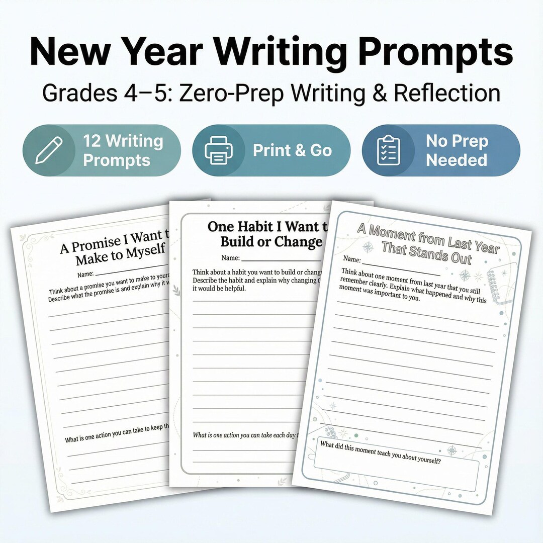 New Year Writing Prompts for Grades 4–5 | January Writing Worksheets ...
