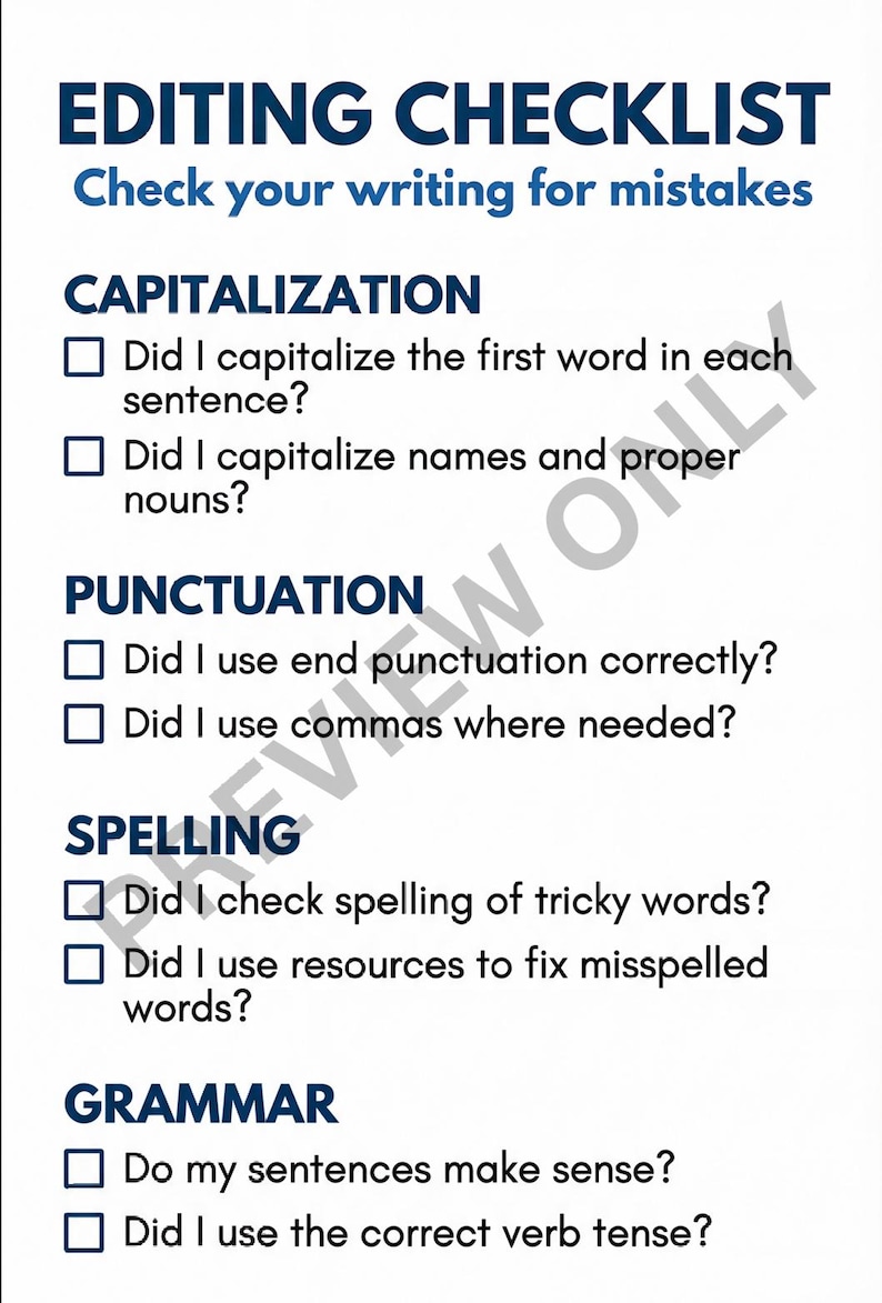 Grades 4–5 Editing Checklist Writing Poster for Kids | Revision ...