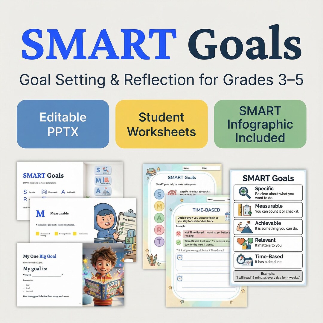 Grades 3–5 SMART Goals Lesson & Worksheets | Goal Setting Activities ...