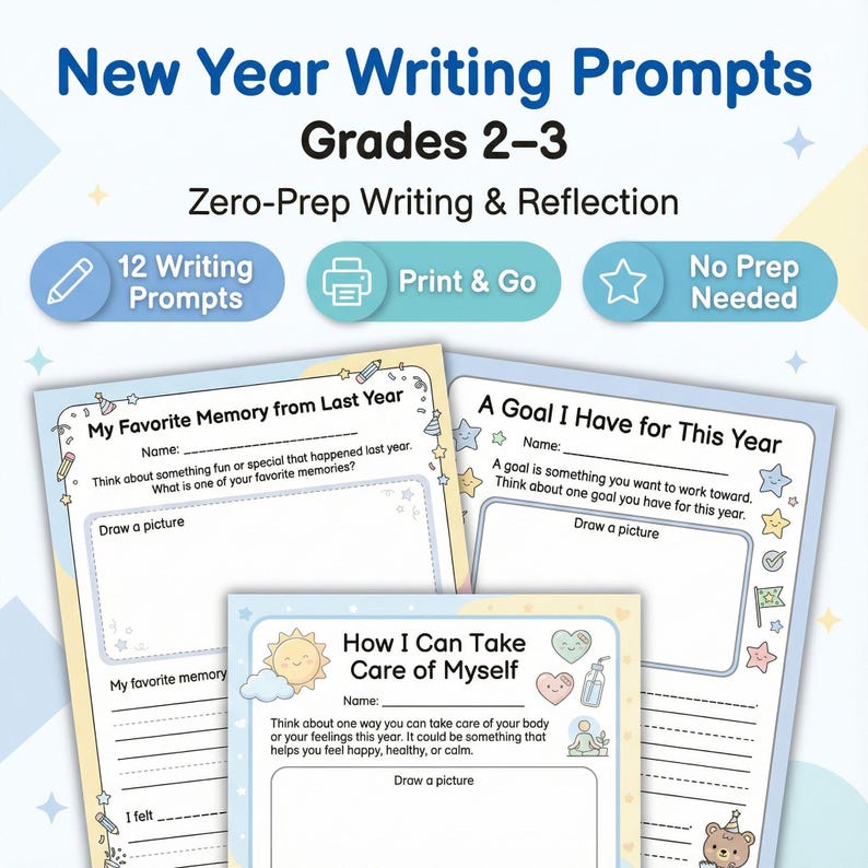 New Year Writing Prompts for Grades 2–3 | January Writing Worksheets ...