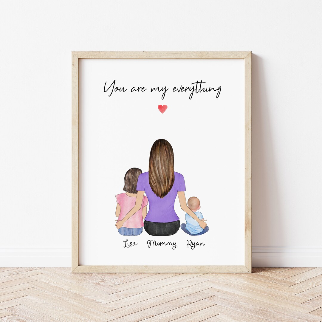 Personalisierte Mutter und Kinder Porträt Druck, benutzerdefinierte Mom ...