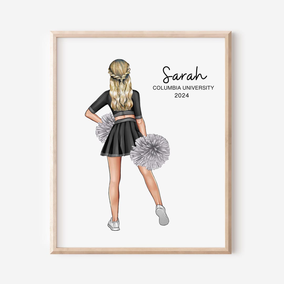 Personalized Cheer Gift, Cheerleader Portrait Print, Female Cheerleader ...