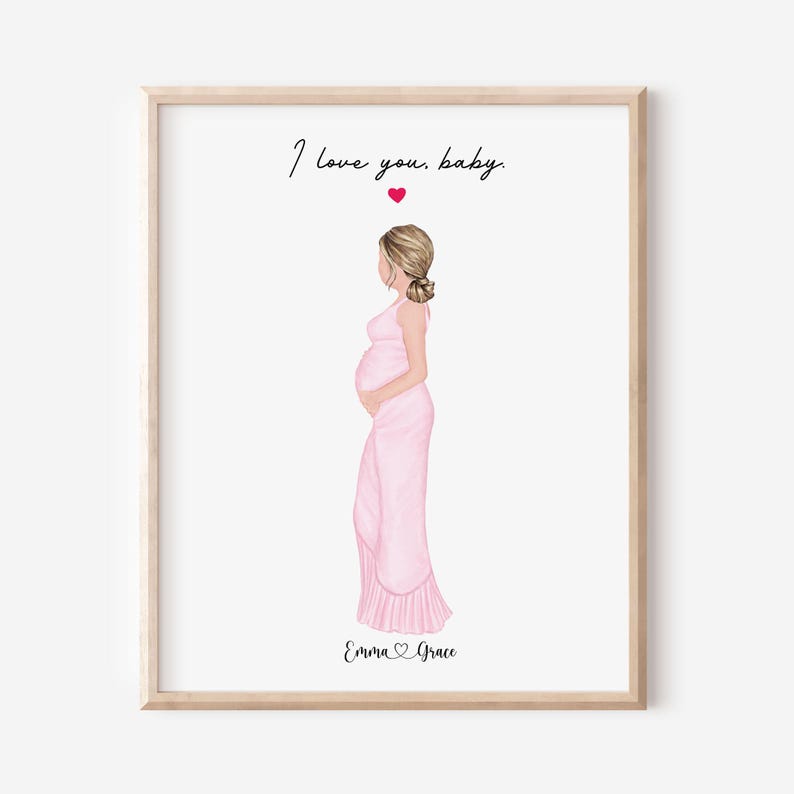 Personalized Pregnant Print, Pregnant Woman Portrait, Pregnancy Gift ...