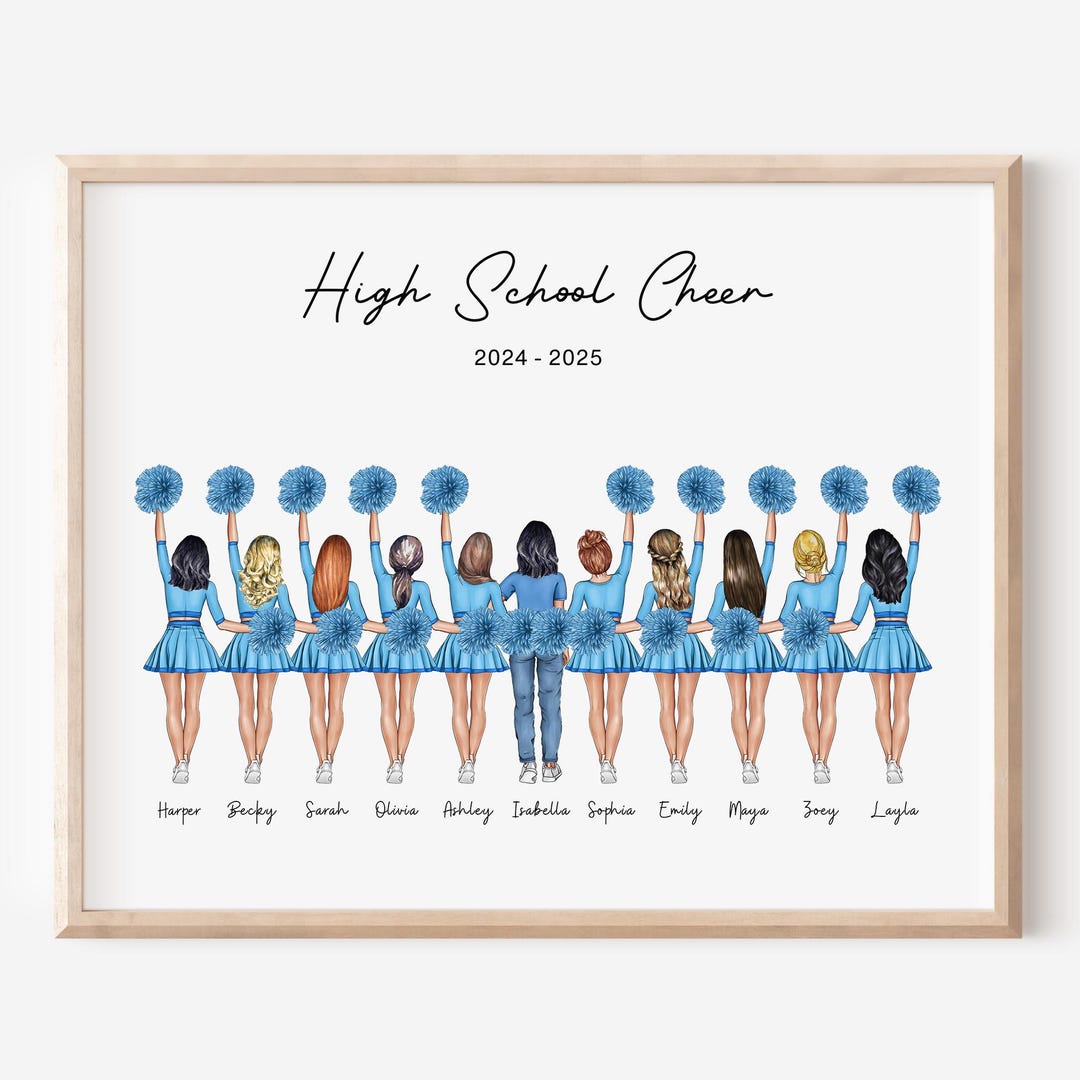 Personalized Cheer Gift, Cheerleader Portrait Print, Cheer Team Print ...