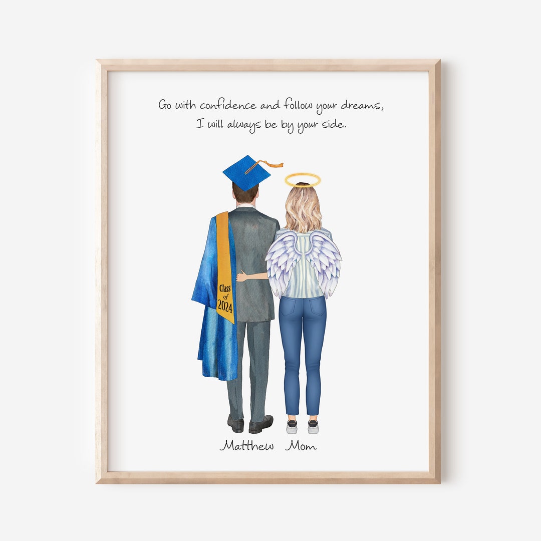 Personalized Boy Graduation Family Portrait, Mom in Heaven, Mom in ...