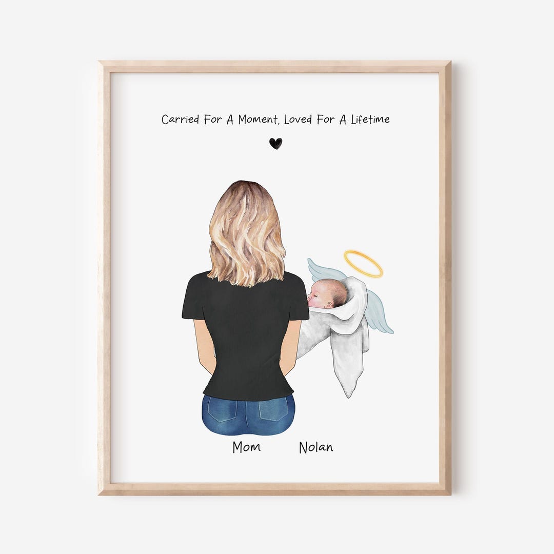 Angel Baby Mom Portrait, Loss of Baby Gift, Infant Memorial Gift, in ...