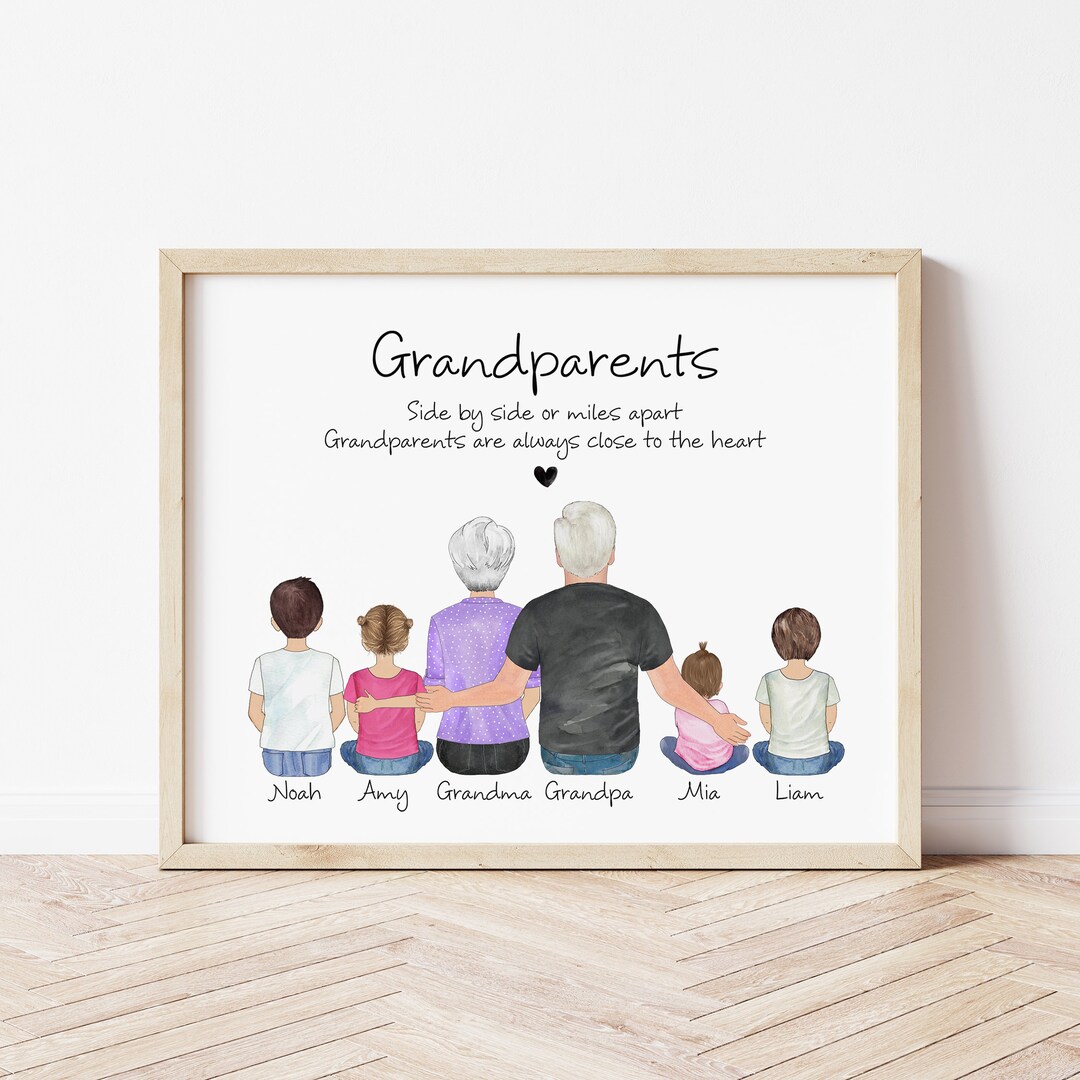 Personalized Gift for Grandparents, Grandparents Portrait Print ...