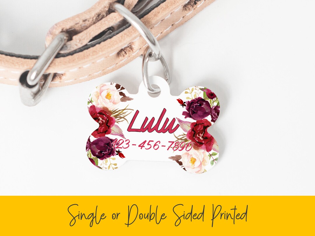 Personalized Marsala Flower Dog Tag Girl Dog Tag Pet ID Tag - Etsy