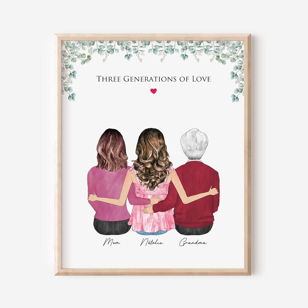 Three Generations Portrait Print, Grandmother, Mother and Grandchild ...