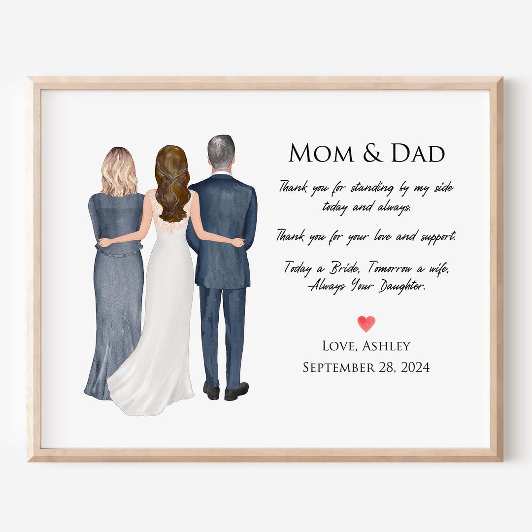 Personalized Gift for Parents of the Bride, Bride and Parents Portrait ...