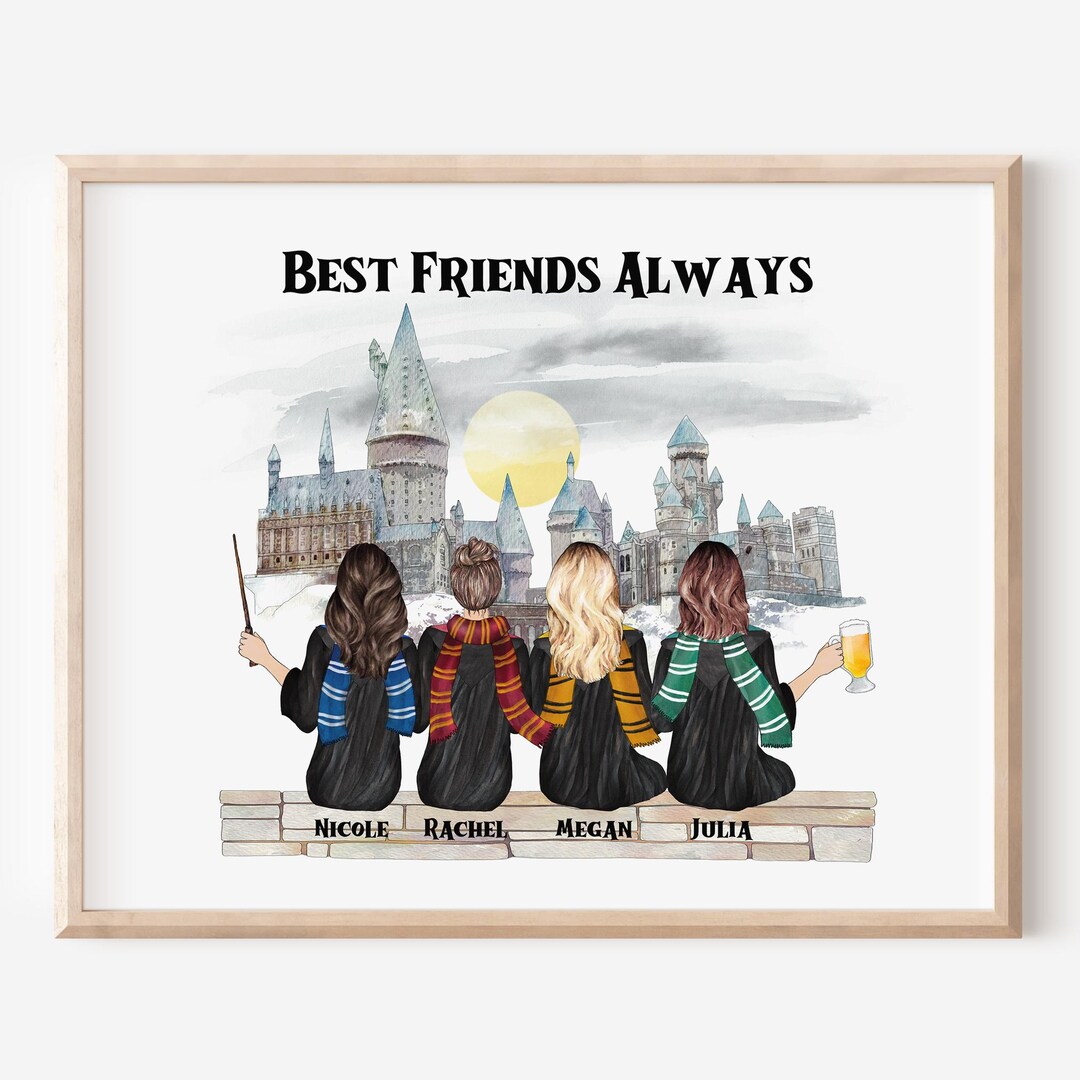 Personalized Wizard Friends Portrait, Magic Friends Gift, BFF Gift ...