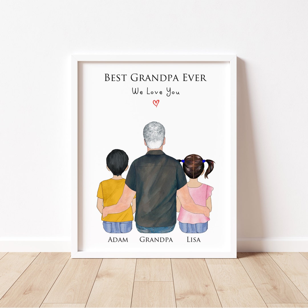Personalized Grandpa Portrait,grandpa Wall Art,grandpa Grandchildren ...