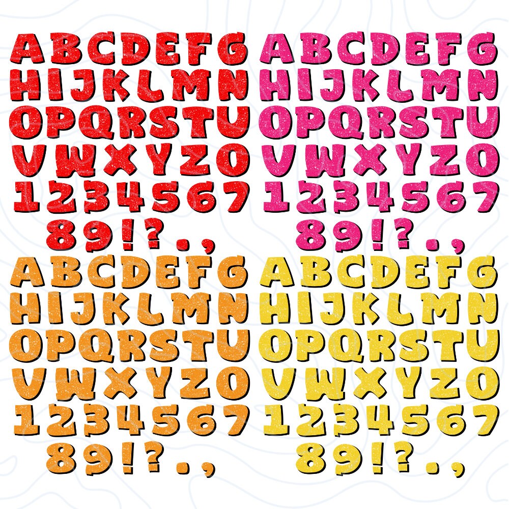 Neon Groovy Letters Png: Retro, Bold, Grunge, Distressed, Hand-drawn ...