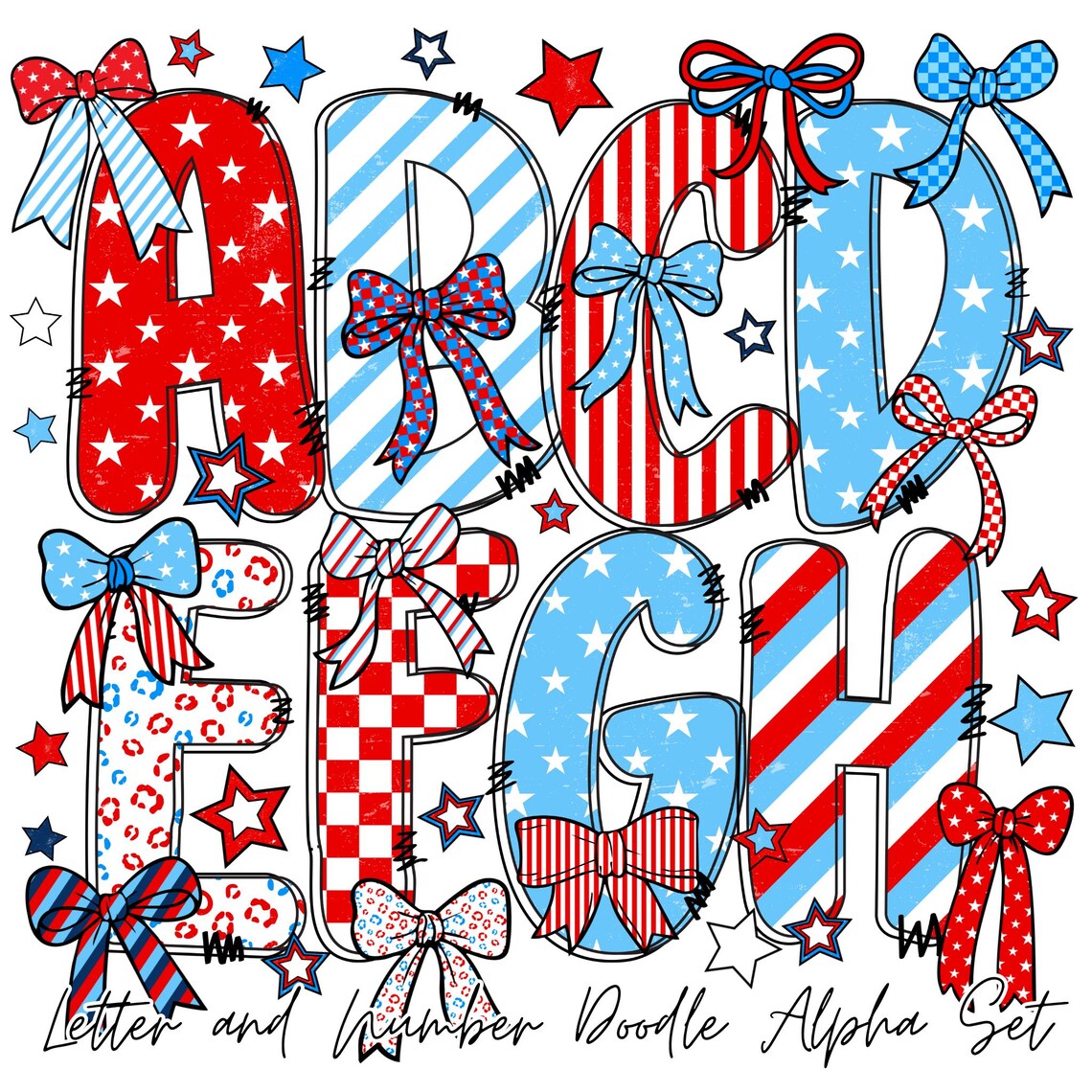 American Flag Doodle Letters | Patriotic American Flag Alphabet | Hand ...