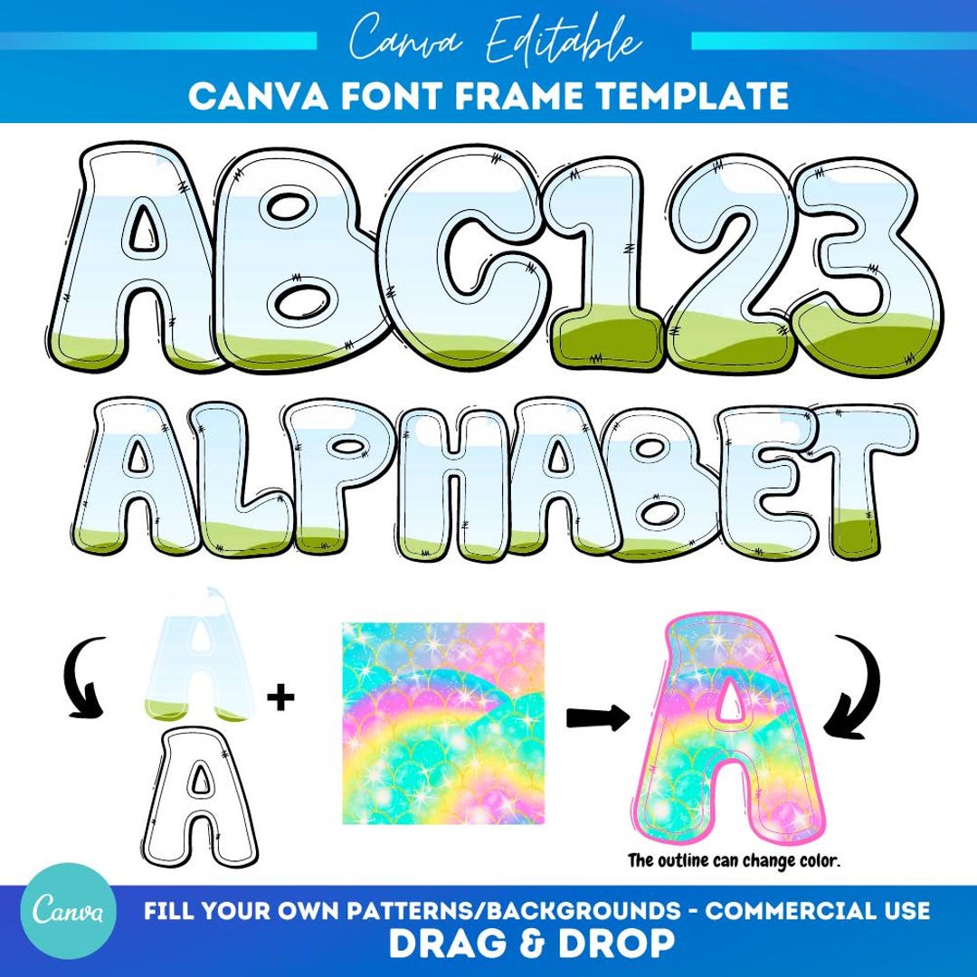 Bubble Canva Doodle Letter Alphabet Frame | Editable Font Template ...
