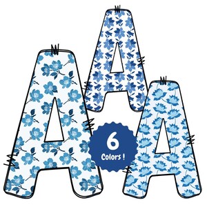 Blue Flower Chinoiserie Alphabet Png Bundle, Floral Chinoiserie Png ...