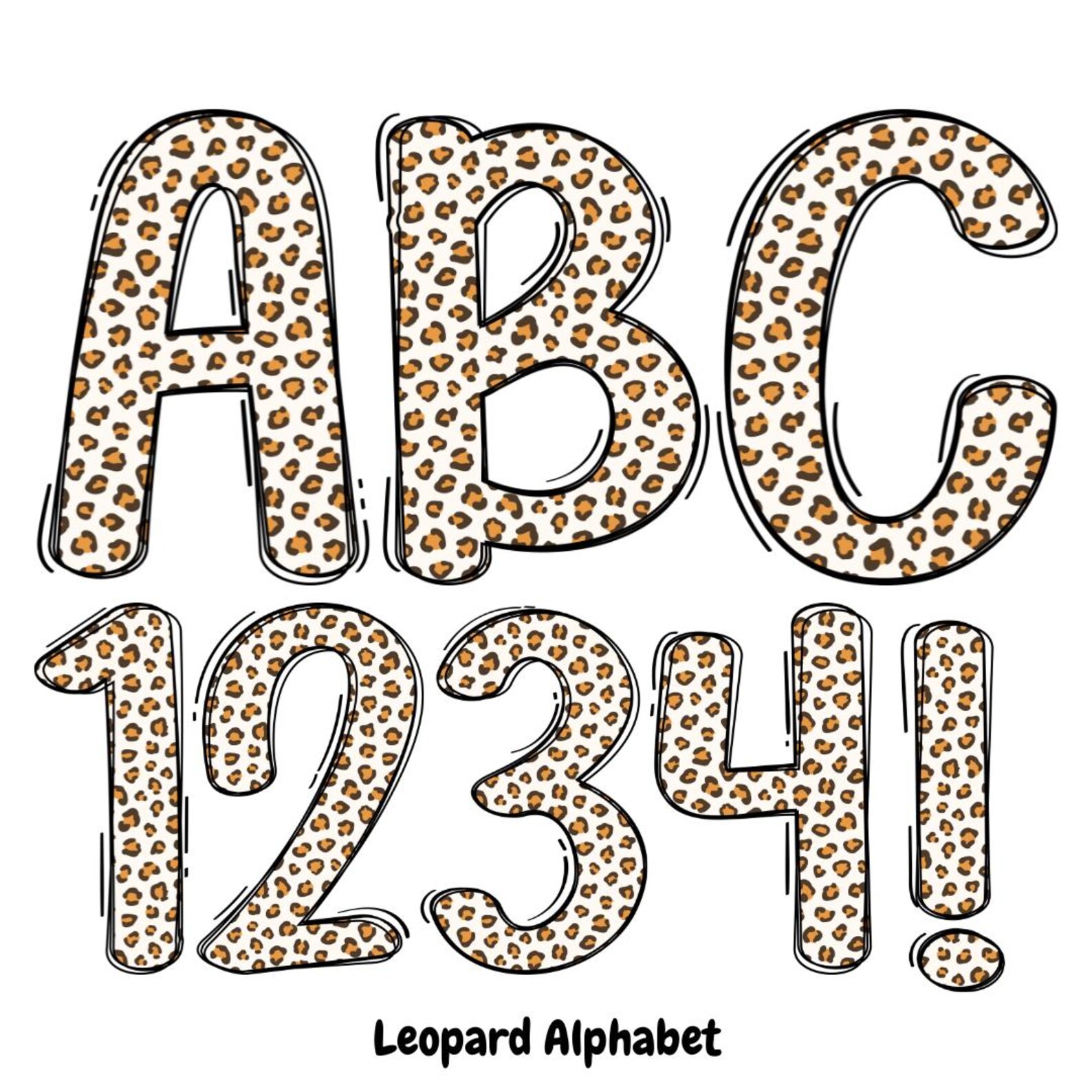 Leopard Doodle Font | Wild Spotted Alphabet PNG | Uppercase, Lowercase ...