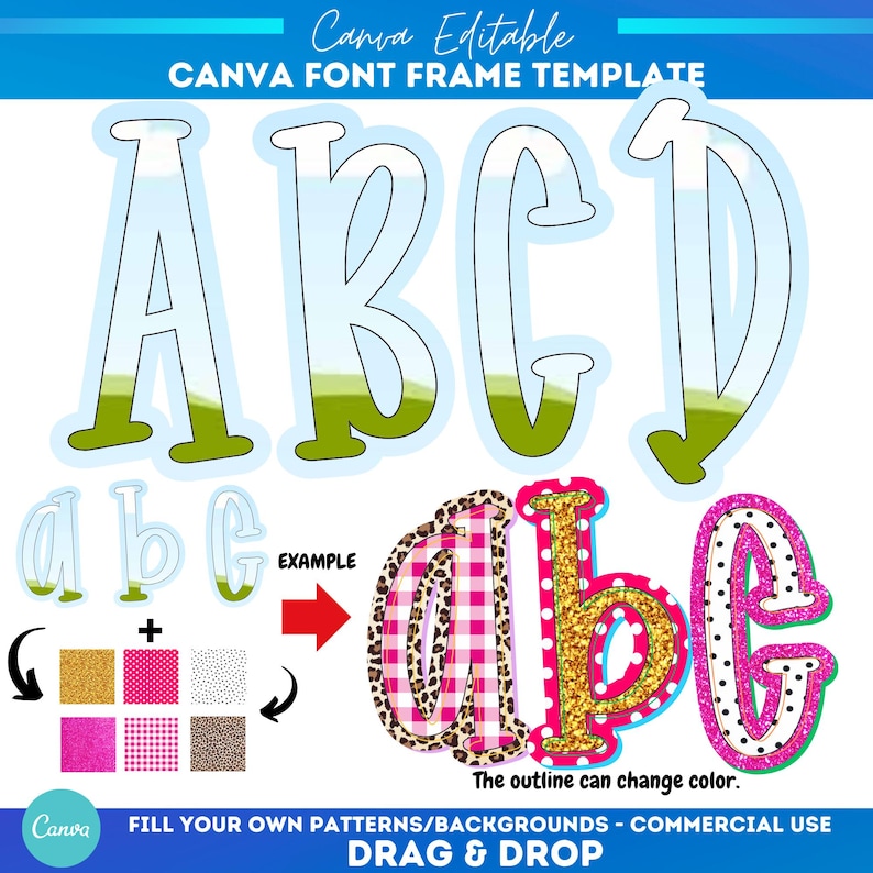 Preppy Canva Frame Font Alphabet | Sublimation | Custom Fill Pattern ...