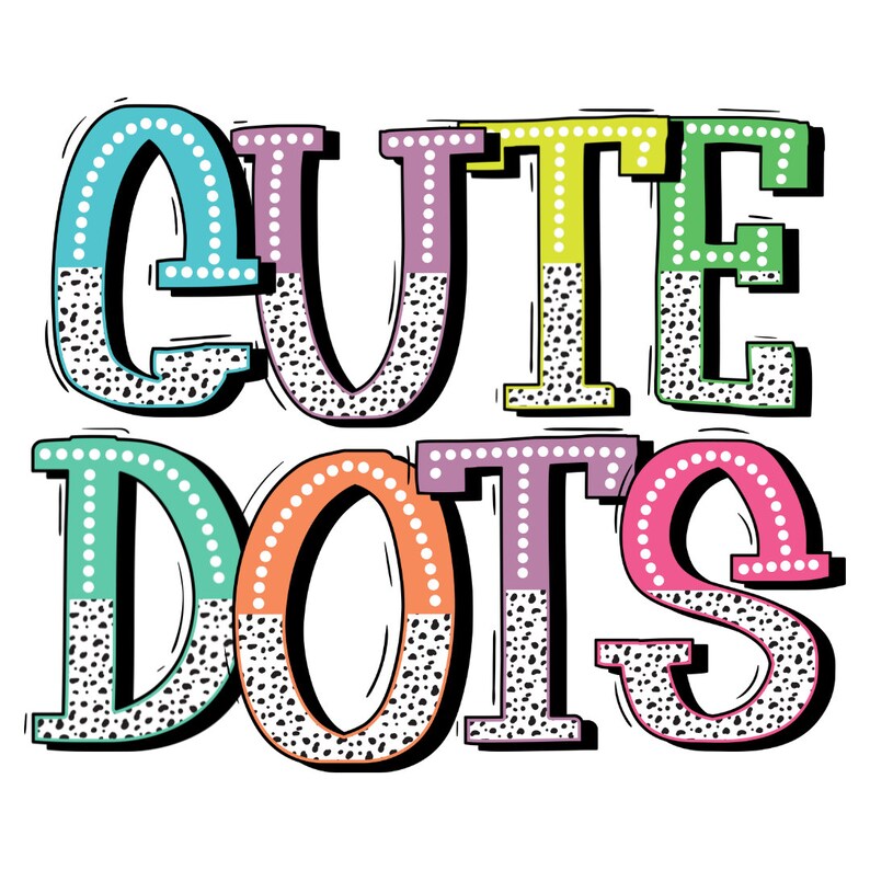 Half Dalmatian Dot Neon Colorful Handwritten Doodle Alphabet Font Set ...
