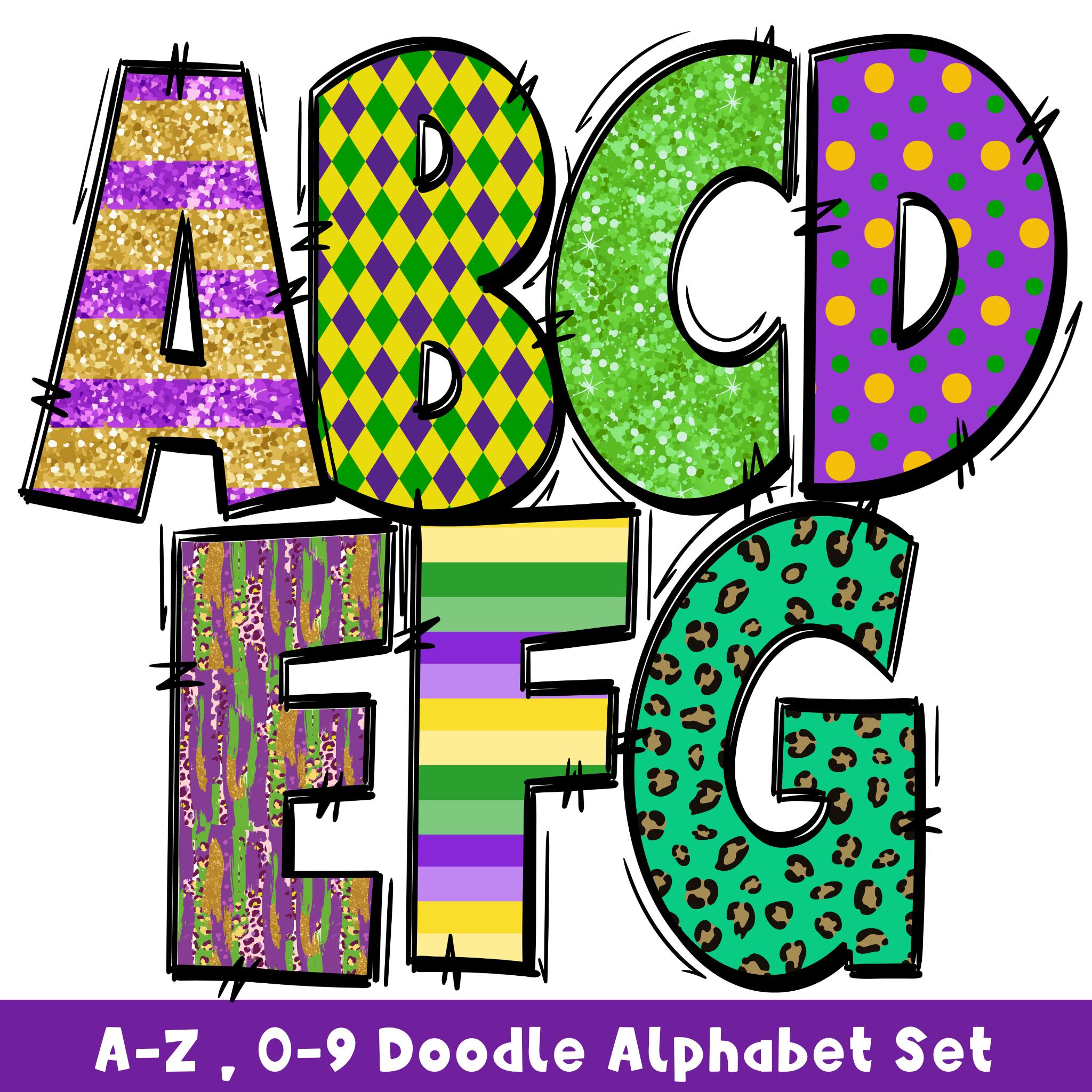 Mardi Gras Doodle Alphabet | Clip Art Letter PNG | Doodle Alpha Bundle ...