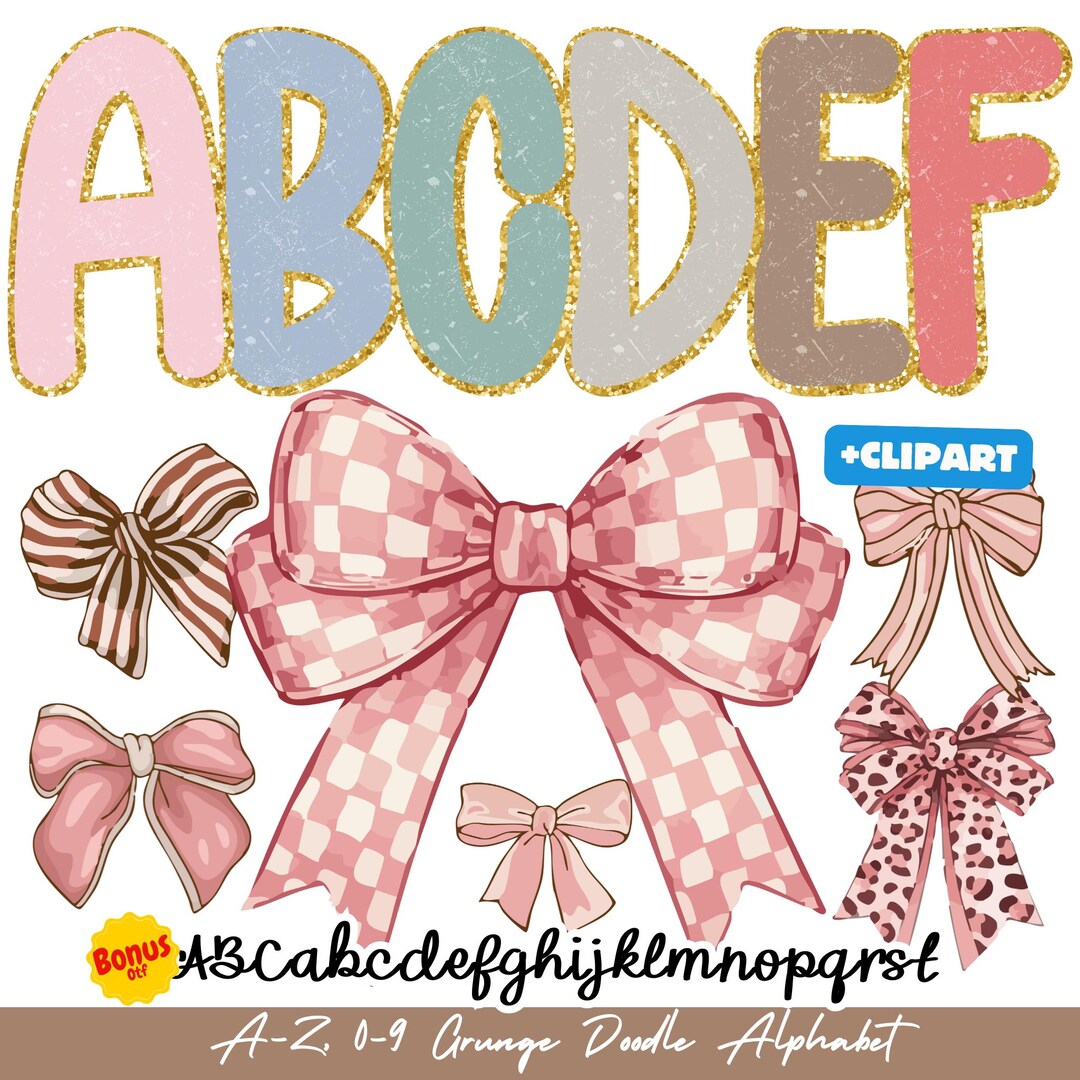 Christmas Coquette Bow Alphabet PNG | Pink Christmas Letters and Number ...