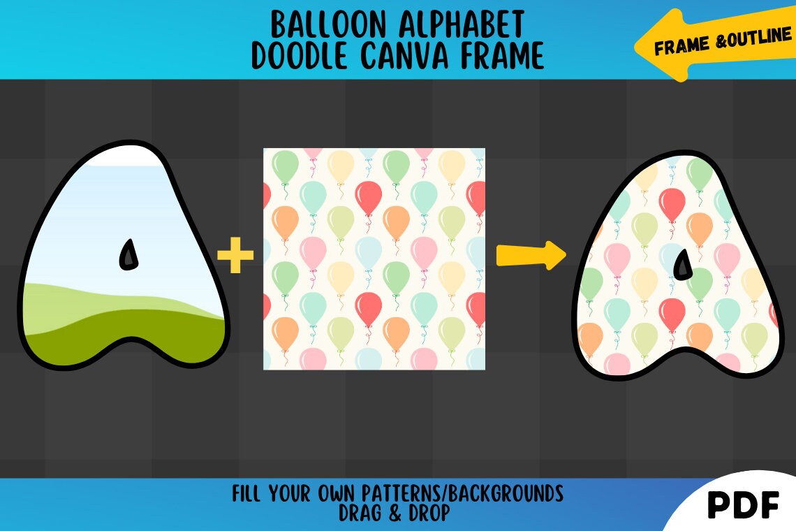 Balloon Canva Frame Doodle Alphabet and Numbers, Canva Letters Template ...