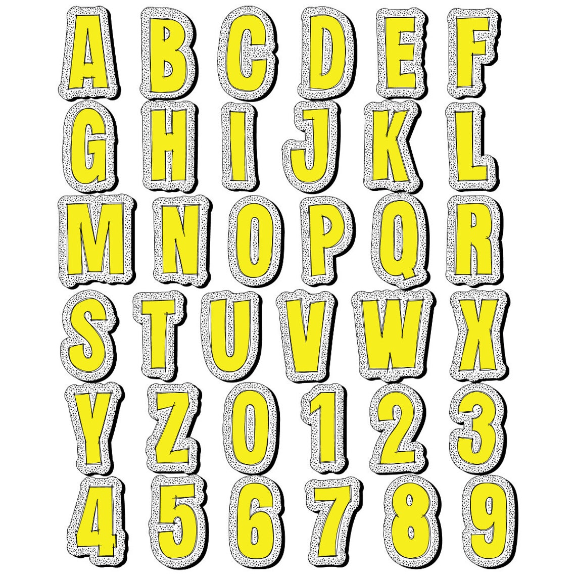 Bright Spotty Doodle Alphabet Letters, Doodle Dalmatian Dots PNG, Neon ...