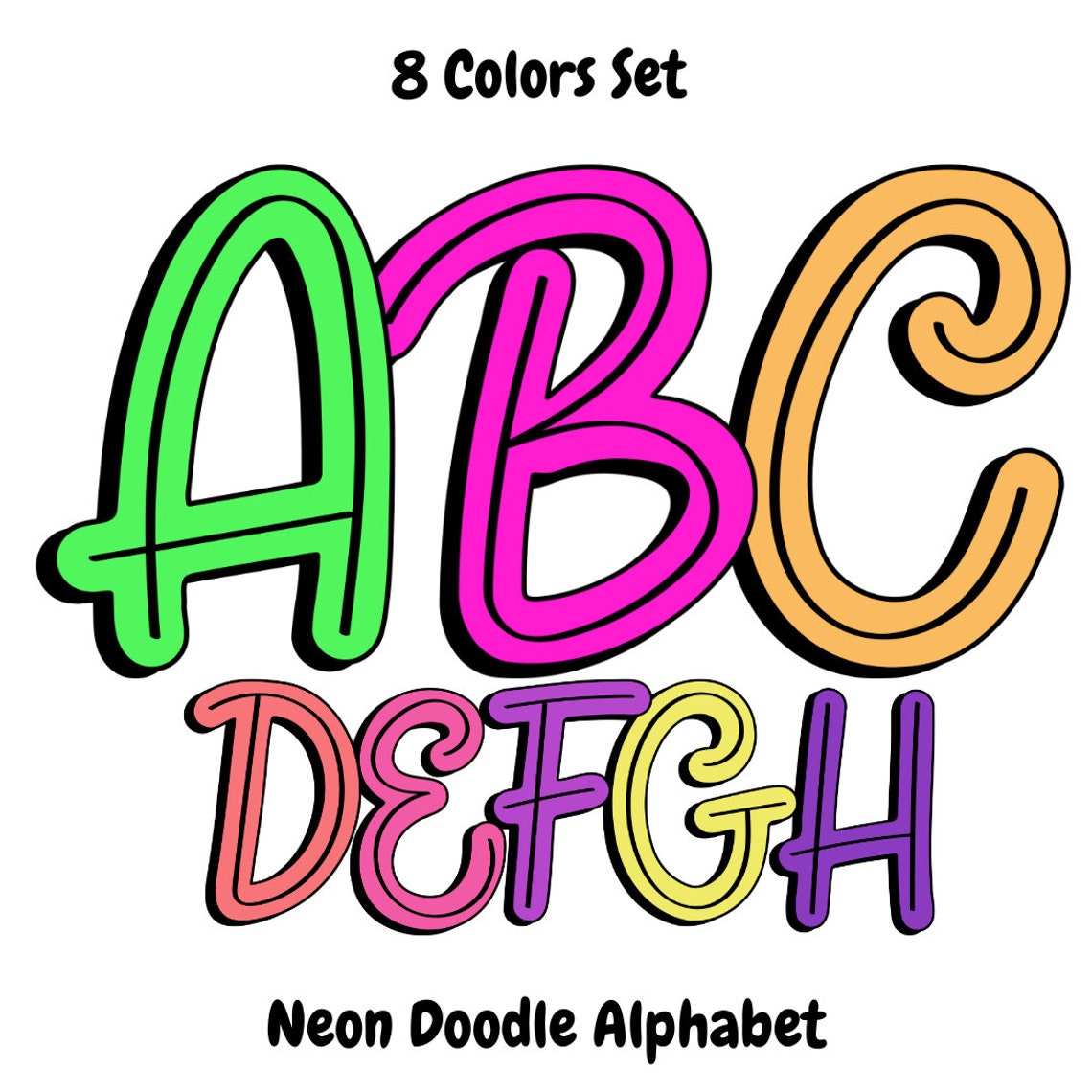 Bright Neon School Alphabet School Png, Scribble Letters Png, Colorful ...