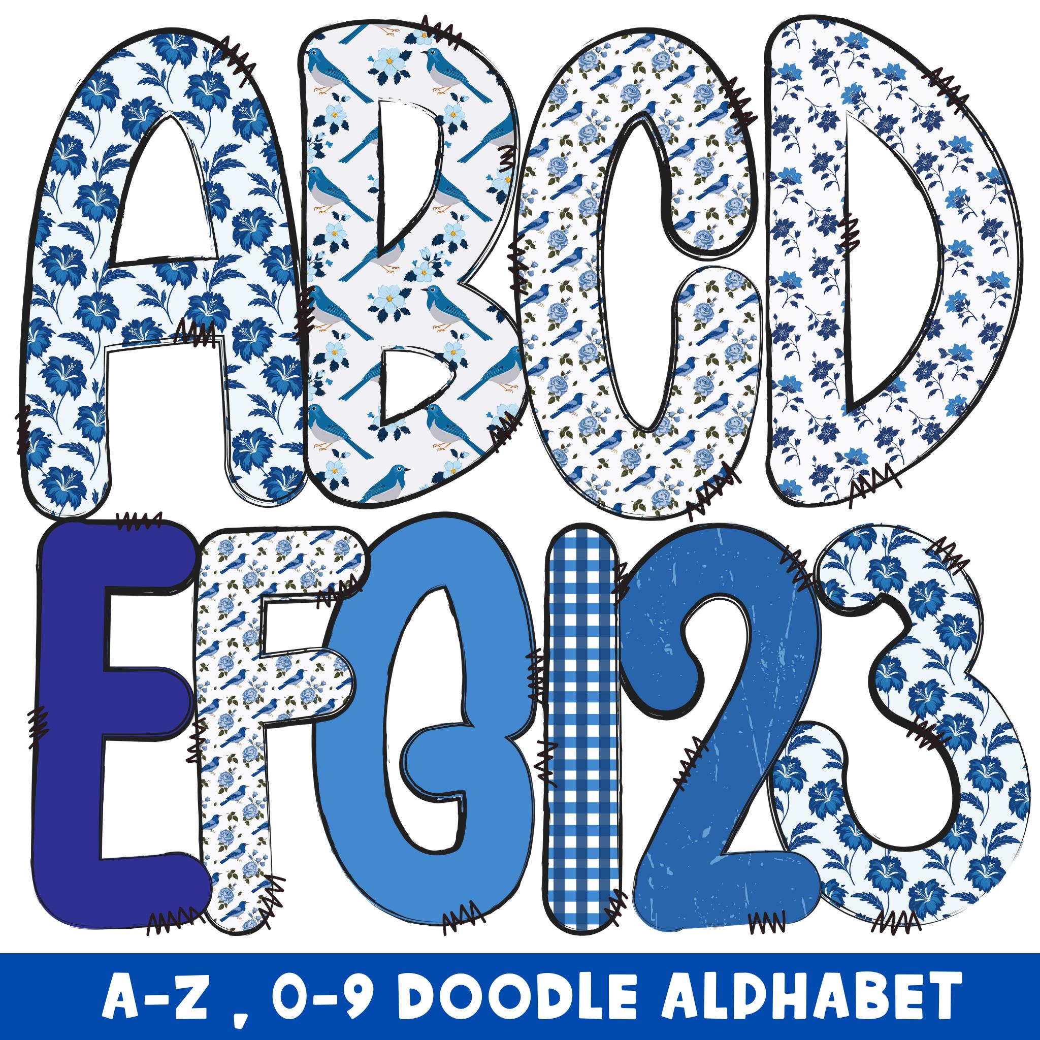 Blue Floral Chinoiserie Alphabet Png Bundle, Flower Chinoiserie Png ...