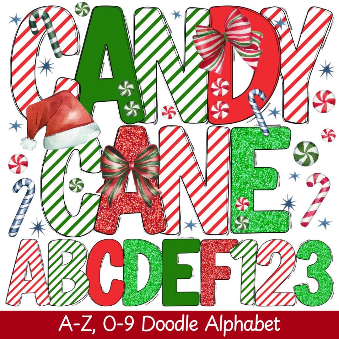 Candy Cane Letters and Numbers | Christmas Doodle Letters | Alphabet ...