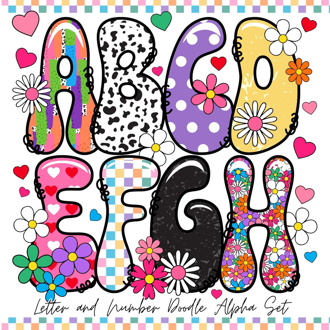 Flower Alphabet Letters Set | Alphabet Hand Drawn | Spring Alpha Doodle ...