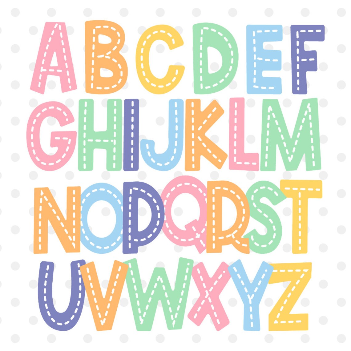 Pastel Dotted Line Letters PNG Bundle, 6 Alpha Set, Handwritten Font ...