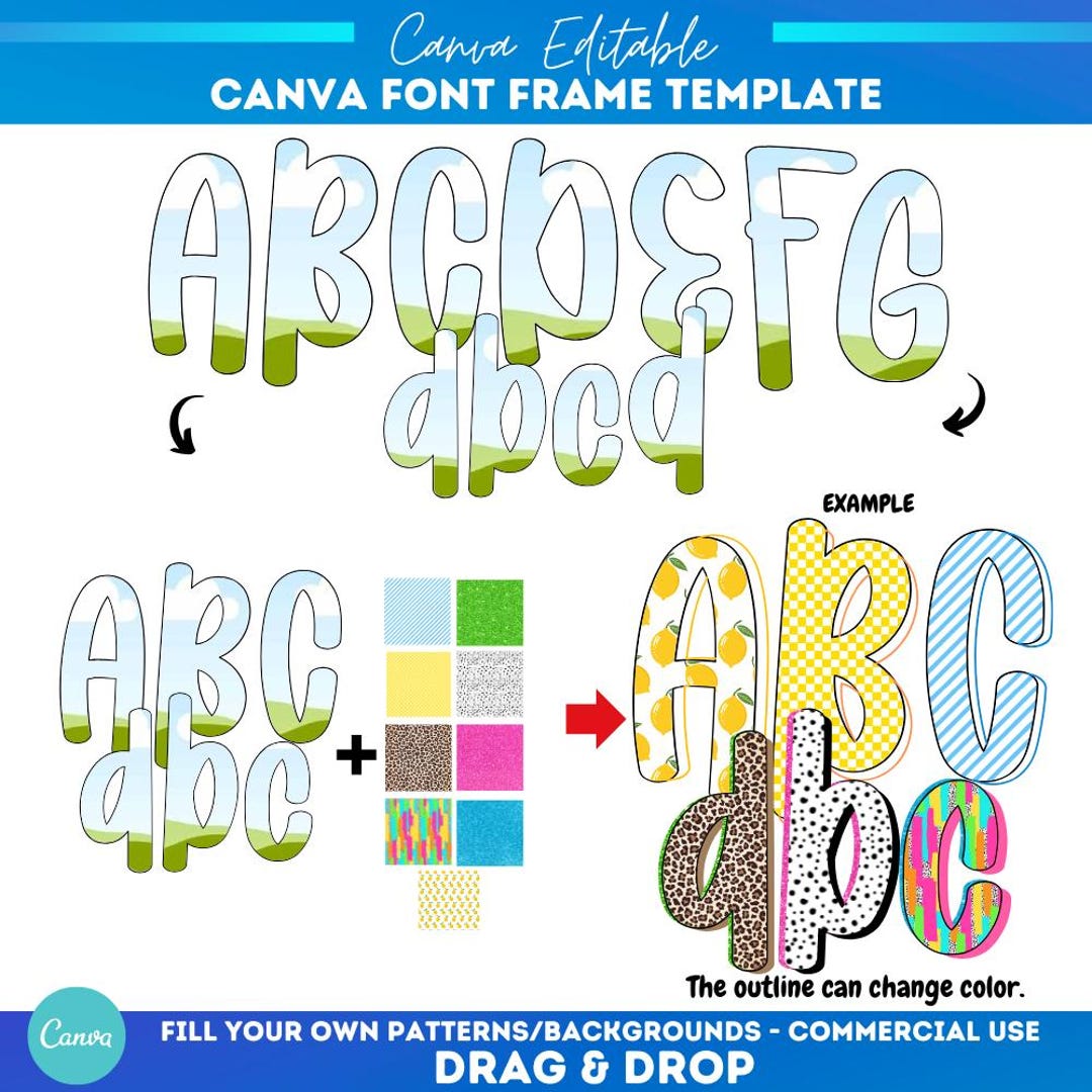 Preppy Doodle Font Canva Frame | Sublimation | Custom Fill Pattern ...