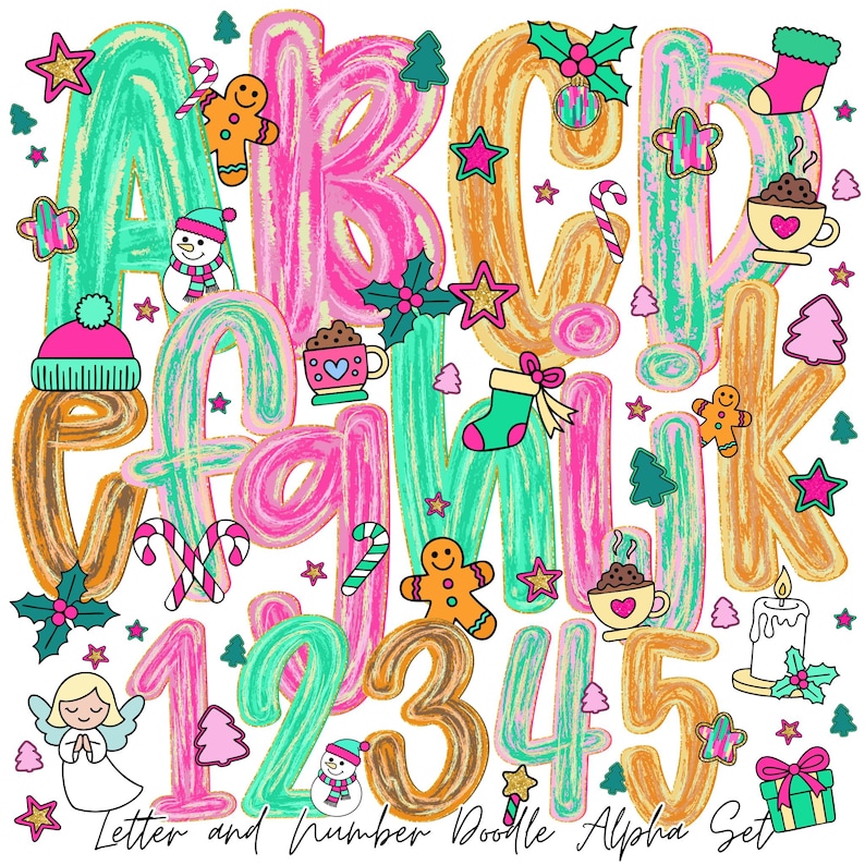 Floral Preppy Pink Christmas Coquette PNG | Alphabet Png Bundle ...