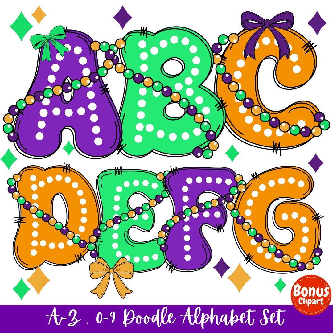 Groovy Retro Mardi Gras Bead Alphabet Png | Fat Tuesday Letter and ...