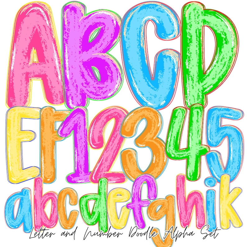 Vibrant School Alphabet Doodle Letters | Neon Girly Alphabet | Preppy ...
