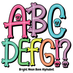 Neon Scribble Bone Alphabet PNG, Skull Letter Bundle for Halloween ...
