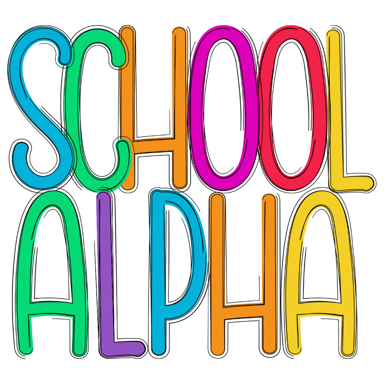 Neon Scribble Doodle Set Bright Colorful Alphabet PNG Set for ...