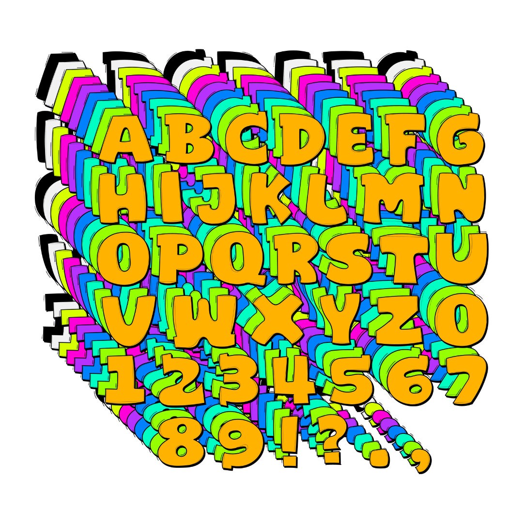 Colorful Alphabet Png, Retro Letters Png, Bright Neon Color Palette ...