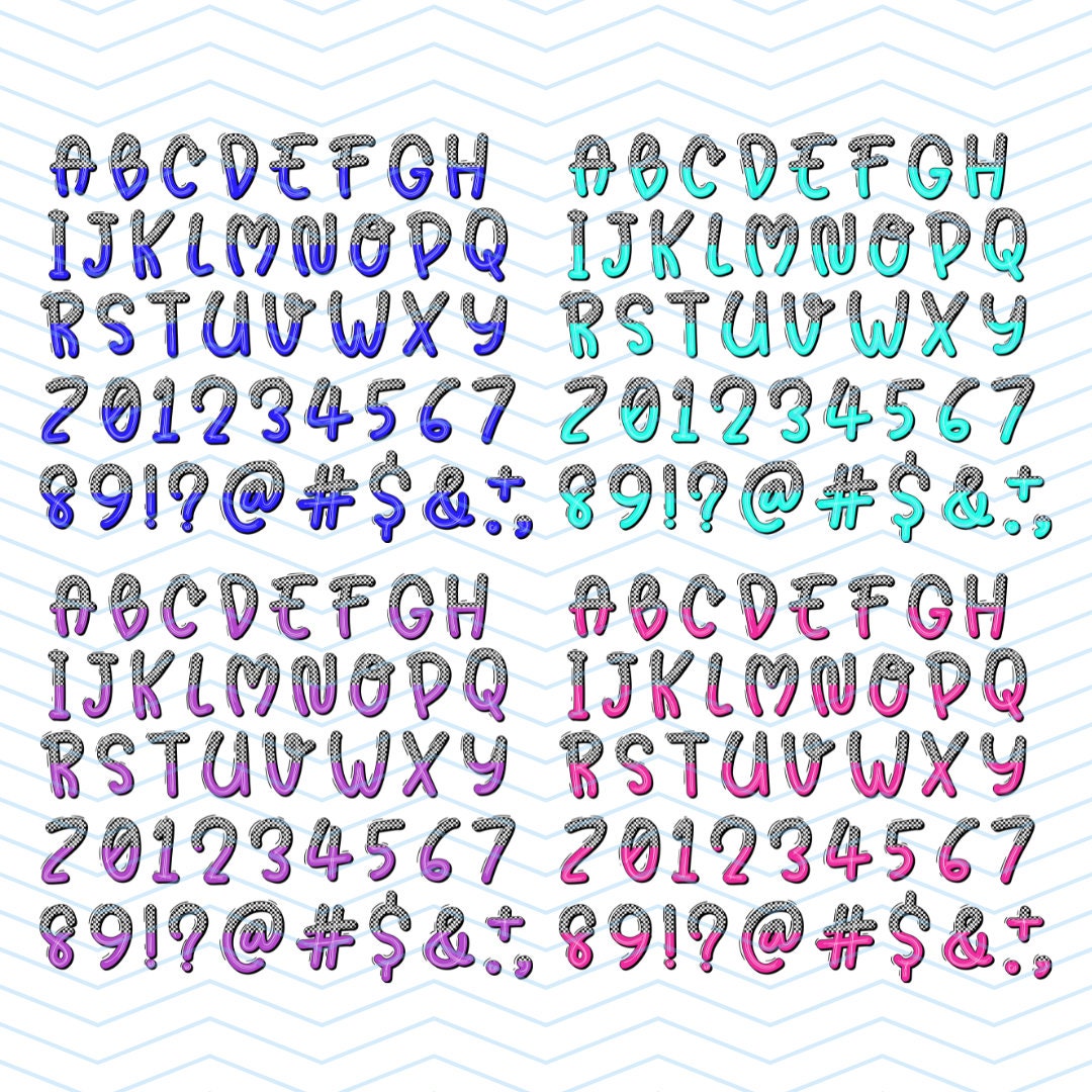 Bright Neon Scribble Doodle Alphabet PNG - Half Checkered Handwritten ...