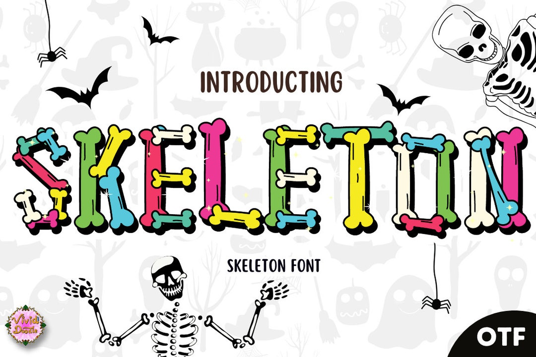 Skeleton Bubble Font Procreate, Cute Fonts for Cricut, Font Bundle for ...