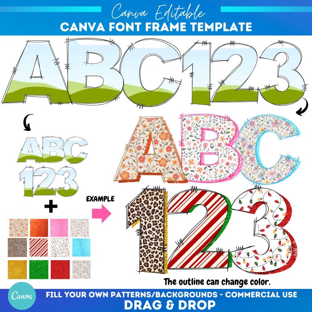 Canva Letters Frames | Doodle Fonts | Christmas Doodle Font | Fall ...