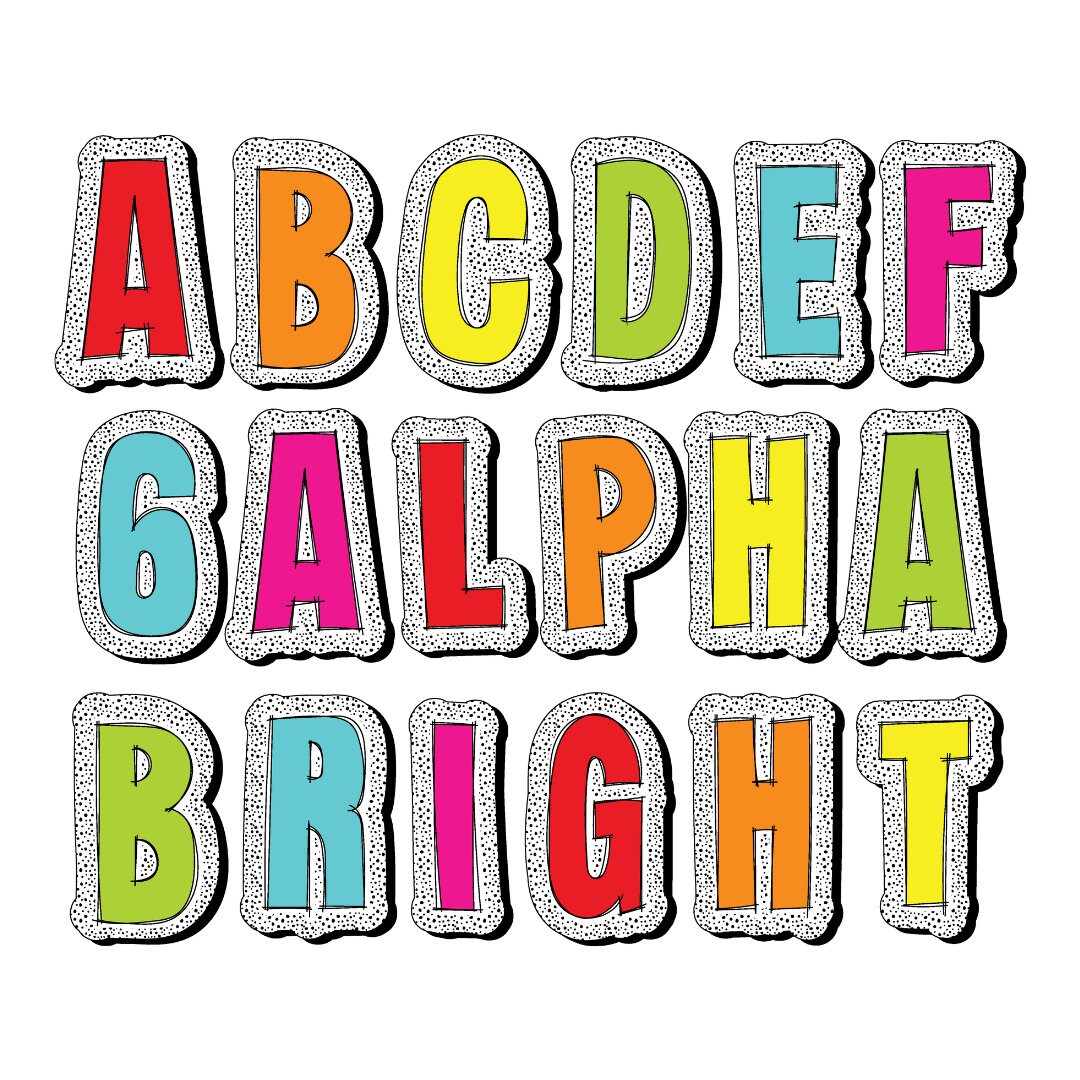 Bright Spotty Doodle Alphabet Letters, Doodle Dalmatian Dots PNG, Neon ...
